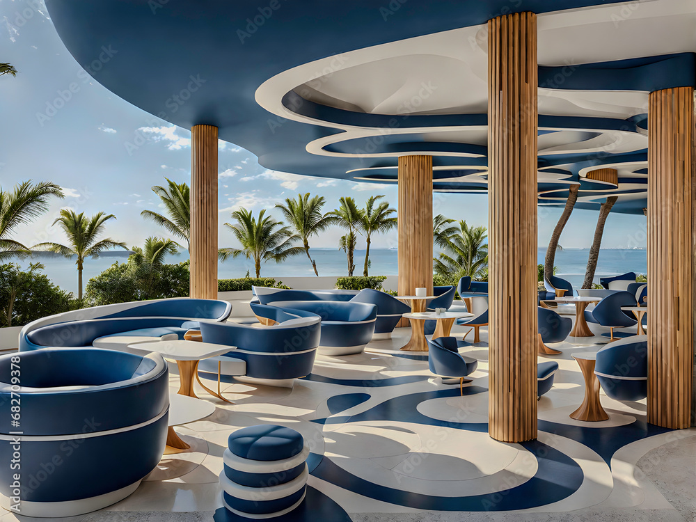 Luxury and opulence beach club / beach restaurant / beach bar in a rich ...
