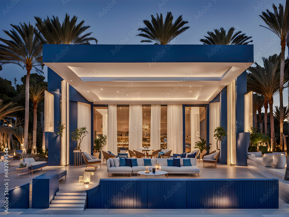 Luxury and opulence beach club / beach restaurant / beach bar in a rich ...