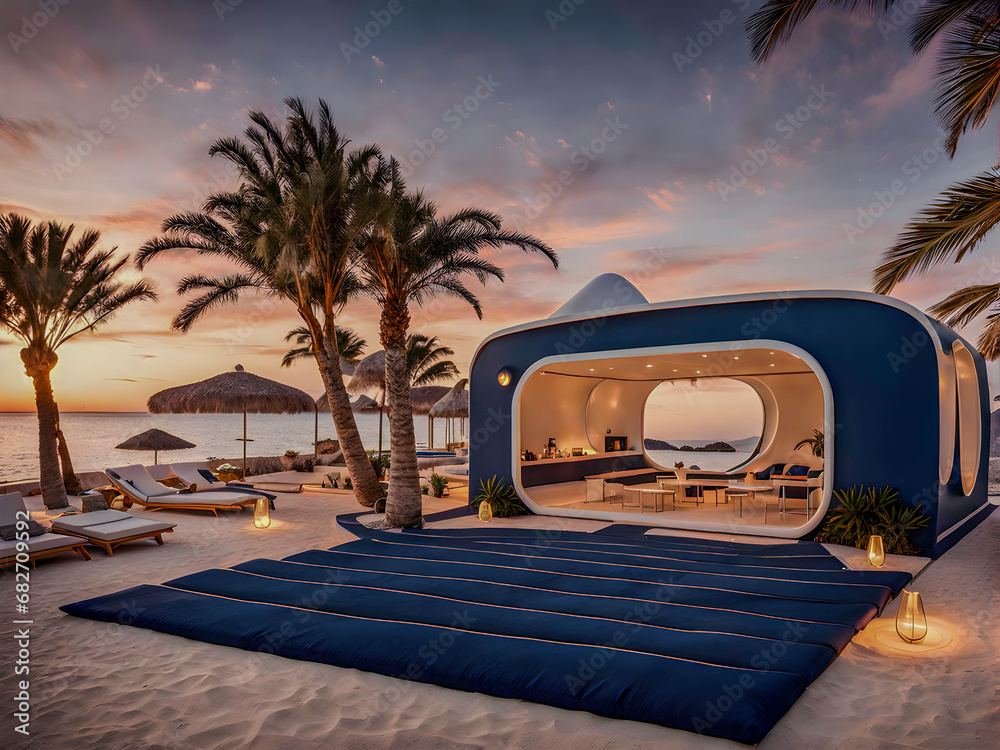 Luxury and opulence beach club / beach restaurant / beach bar in a rich ...