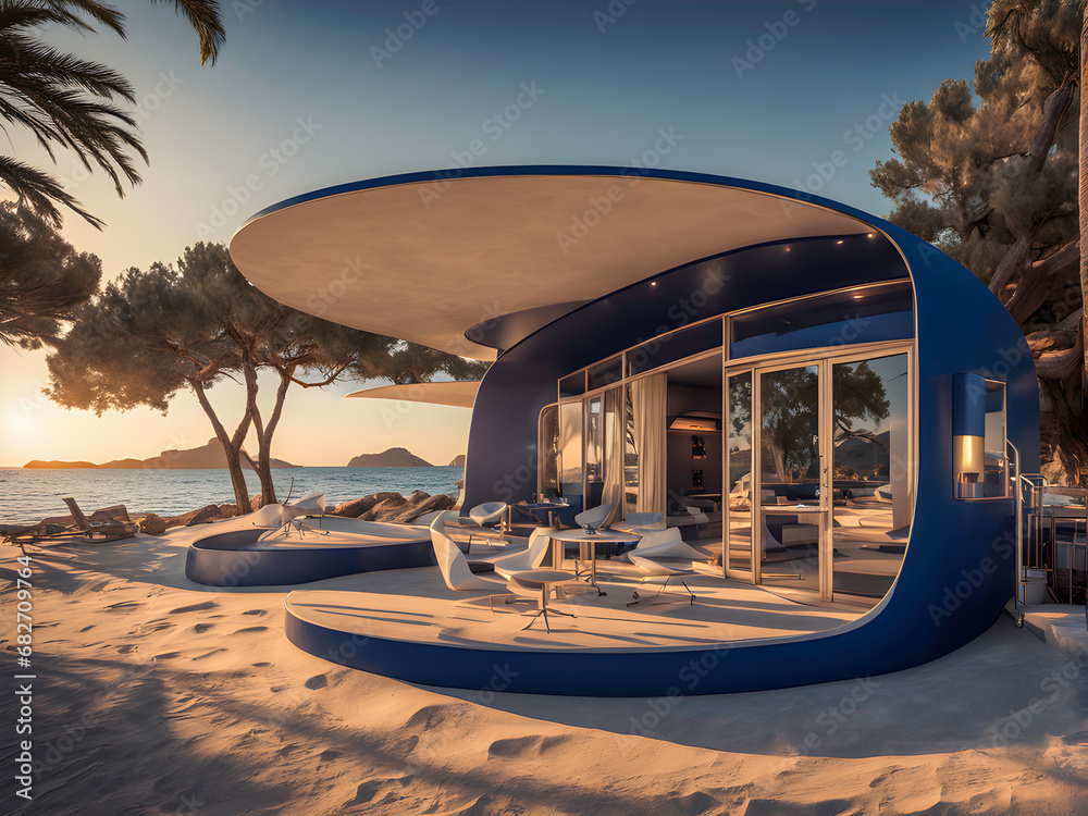 Luxury and opulence beach club / beach restaurant / beach bar in a rich ...