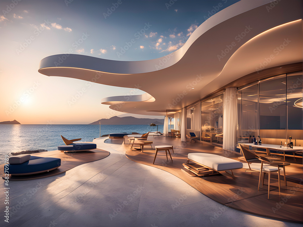 Luxury and opulence beach club / beach restaurant / beach bar in a rich ...