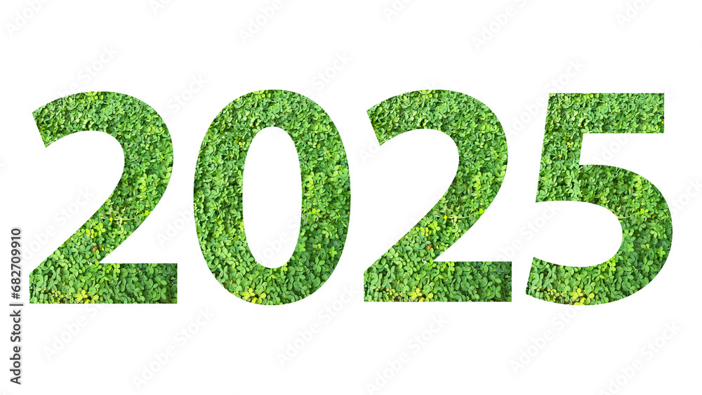 2025, year theme design made from green grass isolated on transparent ...