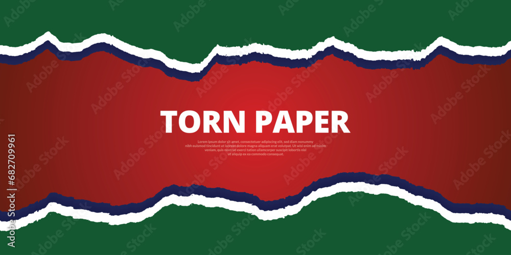 Torn paper tear ripped sheet banner design with red color gradient ...