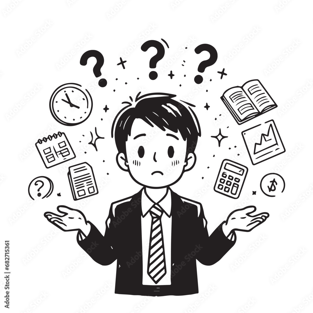 Young man cartoon character Confused thinking about problem vector ...