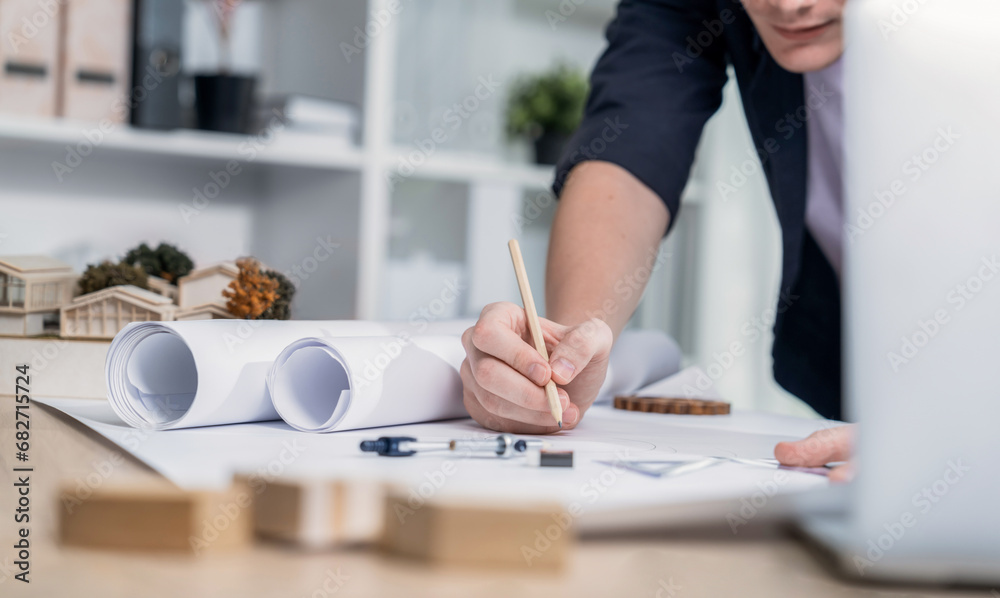 Drafting interior house design by architect designer planning home ...