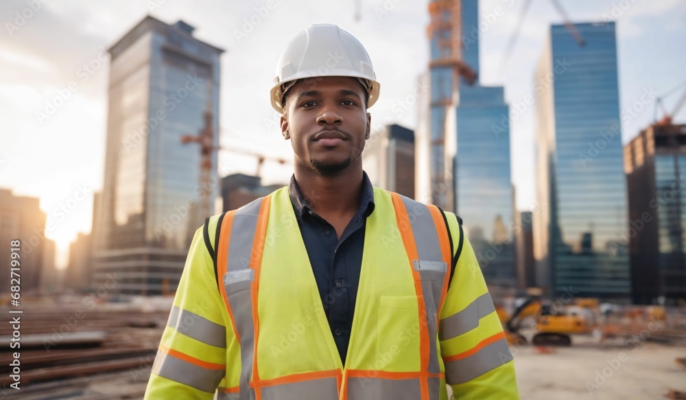 AI generated illustration of a construction worker standing on the job ...