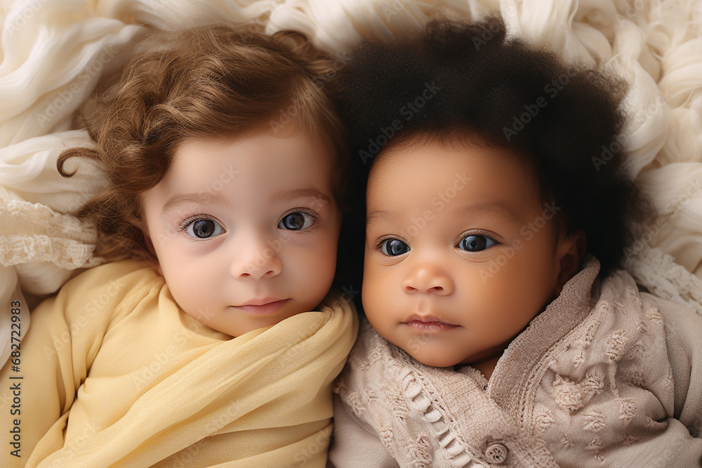 Generative AI Image of Closeup Photo of Two Cute Babies with Different ...