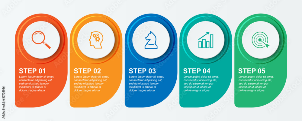 Simple infographic with 5 parts or options, simple design full of ...