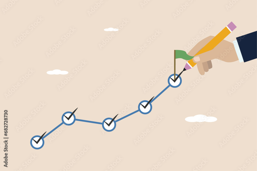 Work flow or work process, business progress, career achievements, work ...