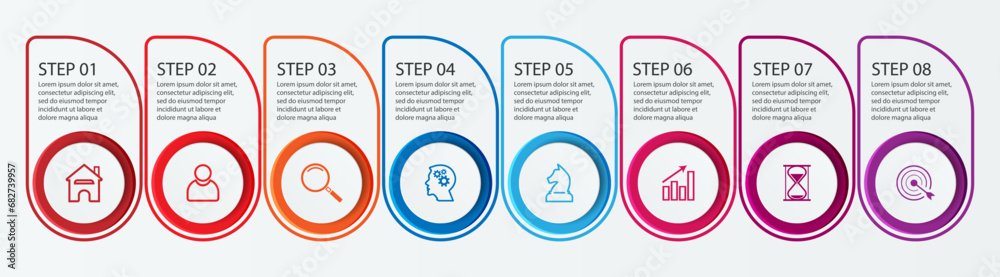 Simple infographic with 8 parts or options, simple design full of ...
