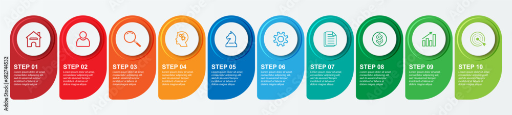 Simple infographic with 10 parts or options, simple design full of ...