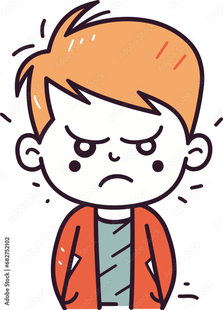 Angry little boy cartoon character vector illustration sad little boy ...