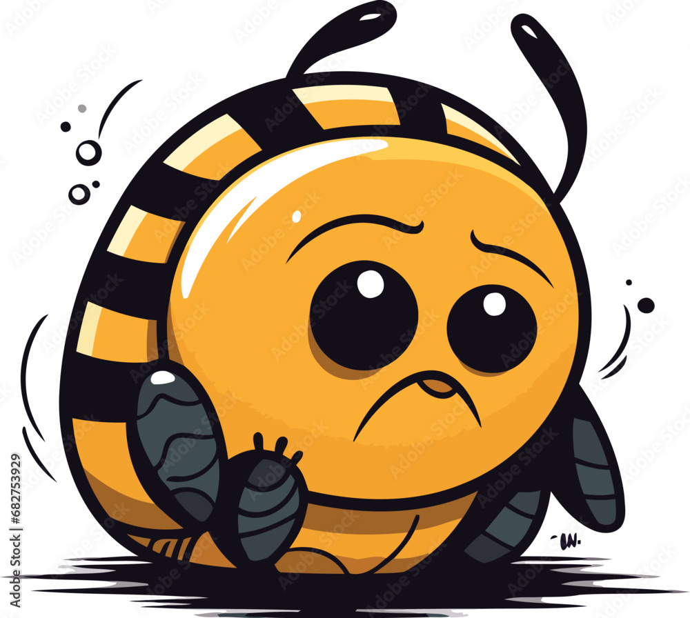 Cute cartoon bee with sad face vector illustration isolated on white ...
