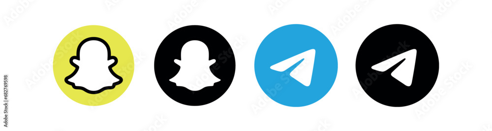 Snapchat, Telegram social network. Black and colored logos. Social ...