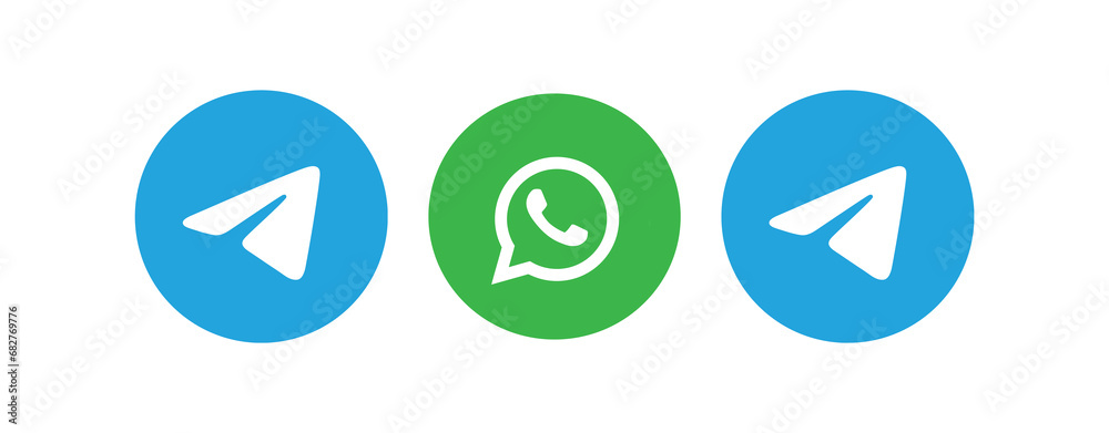 Social media color icons. Telegram, WhatsApp social media logos ...