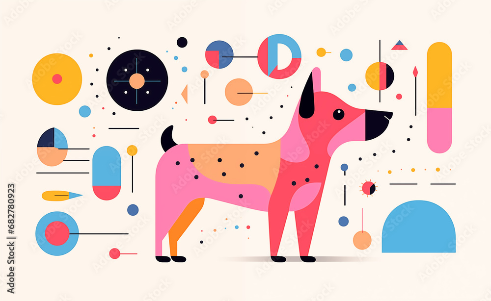 Animated dog minimalism: Creative images with geometric shapes. Vibrant ...