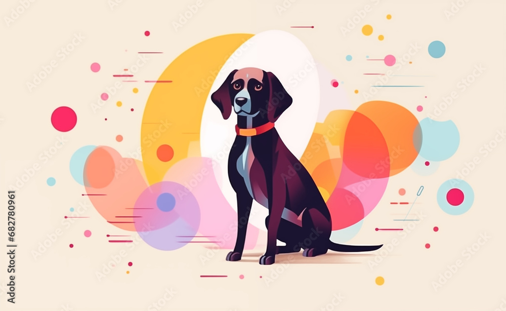 Animated dog minimalism: Creative images with geometric shapes. Vibrant ...