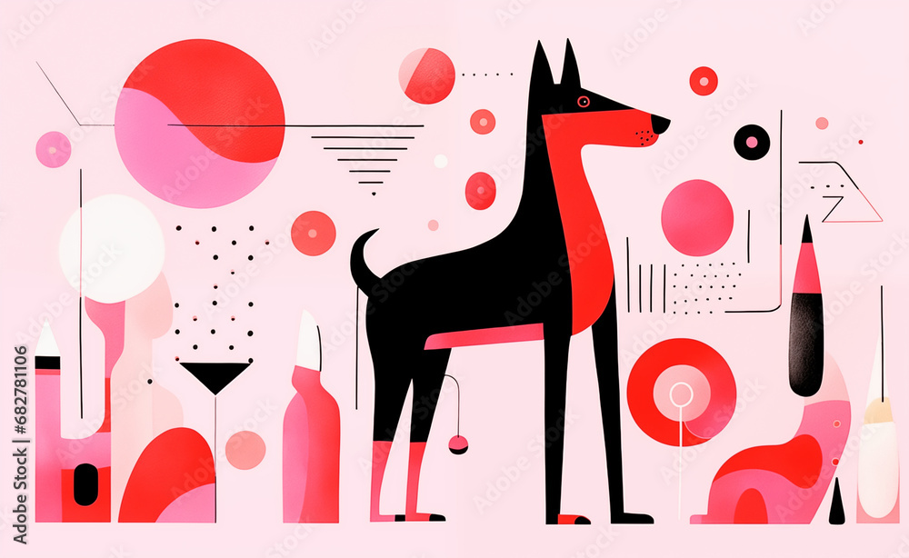 Animated dog minimalism: Creative images with geometric shapes. Vibrant ...