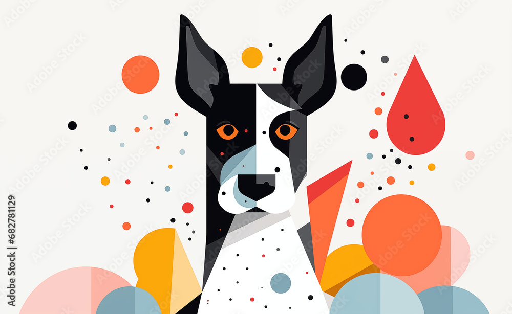 Animated dog minimalism: Creative images with geometric shapes. Vibrant ...