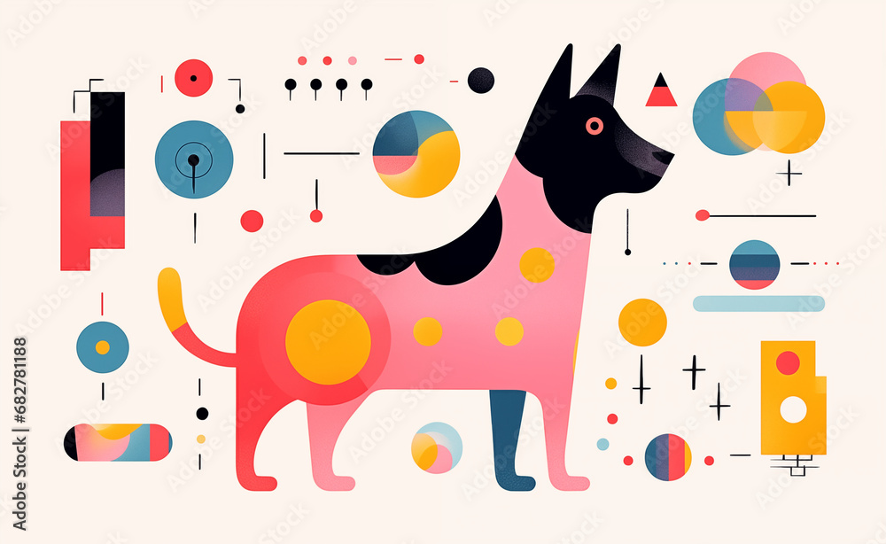 Animated dog minimalism: Creative images with geometric shapes. Vibrant ...