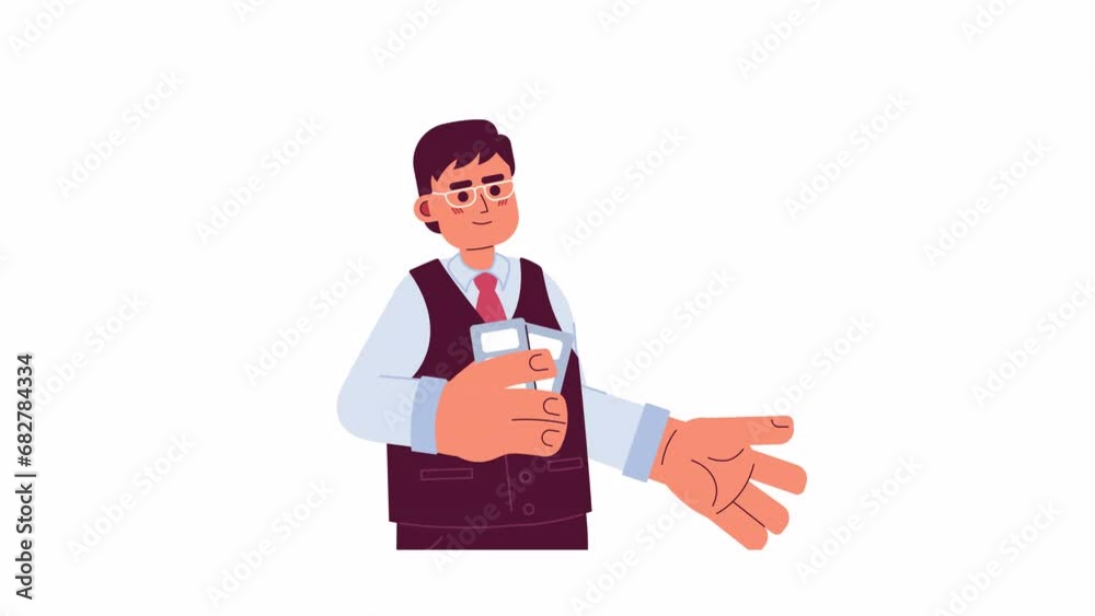 Eyeglasses asian male train conductor 2D character animation. Japanese ...