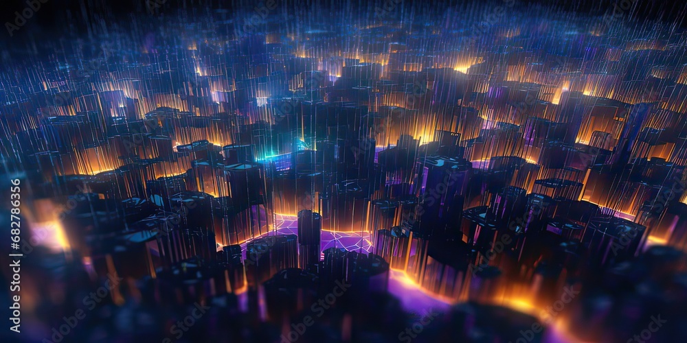 Abstract tech background with illuminated fiber optic connections ...