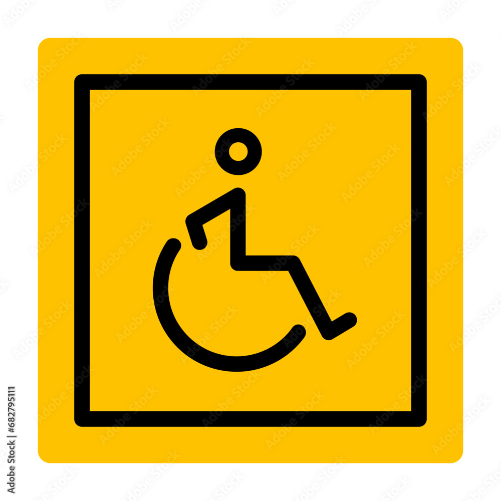 Person in wheelchair linear sign on yellow background. Man with ...
