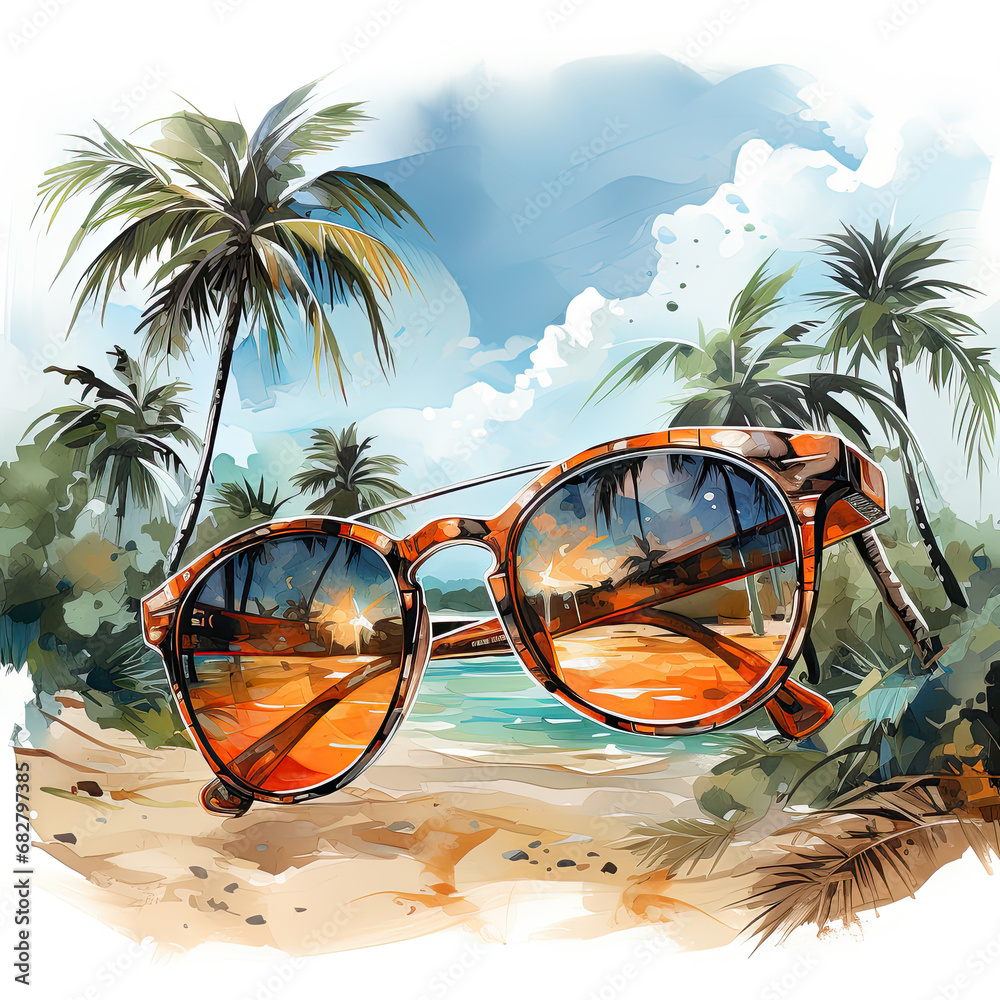 watercolor beach sunglasses clipart, Generative Ai Stock Illustration ...