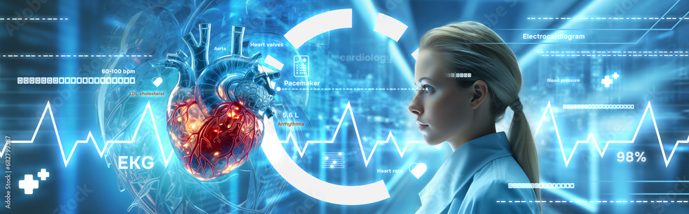 AI cardiologist diagnoses heart, pacemaker implant. Digital Artificial ...