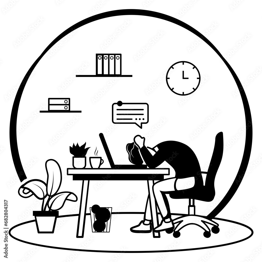 feeling uninspired and exhausted at work concept, Workplace Stagnation ...