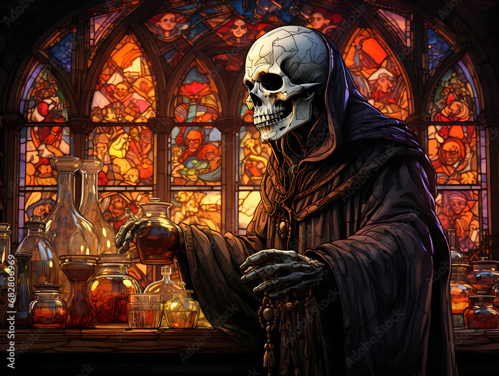 in search of the elixir of youth necromancer sorcerer casting a black ...