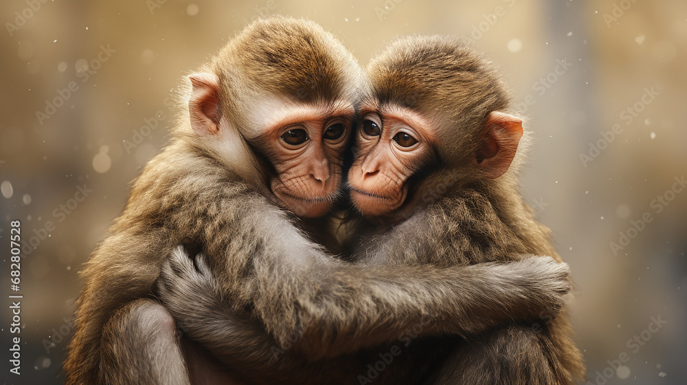 Emoção animal , capturando o abraço terno de dois macacos majestosos em ...