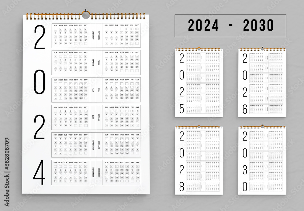 Wall Calendar Set 2024 To 2030 Stock Template | Adobe Stock