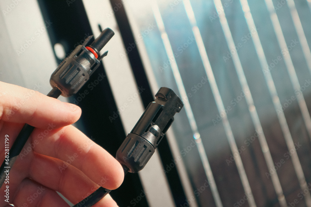 Solar PV Connectors of solar photo voltaic panel system. MC4 socket ...