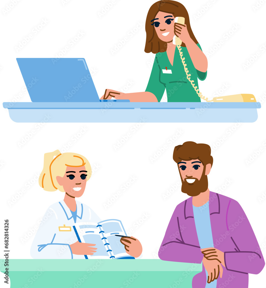 reception medical office receptionist vector. hospital clinic, health ...