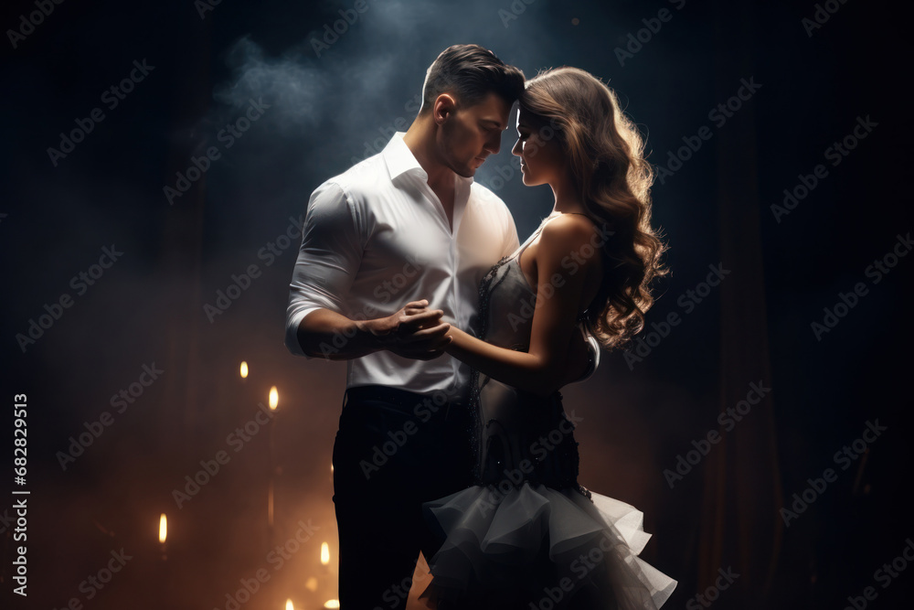 Beautiful romantic couple dancers woman and man dancing latina and hags ...