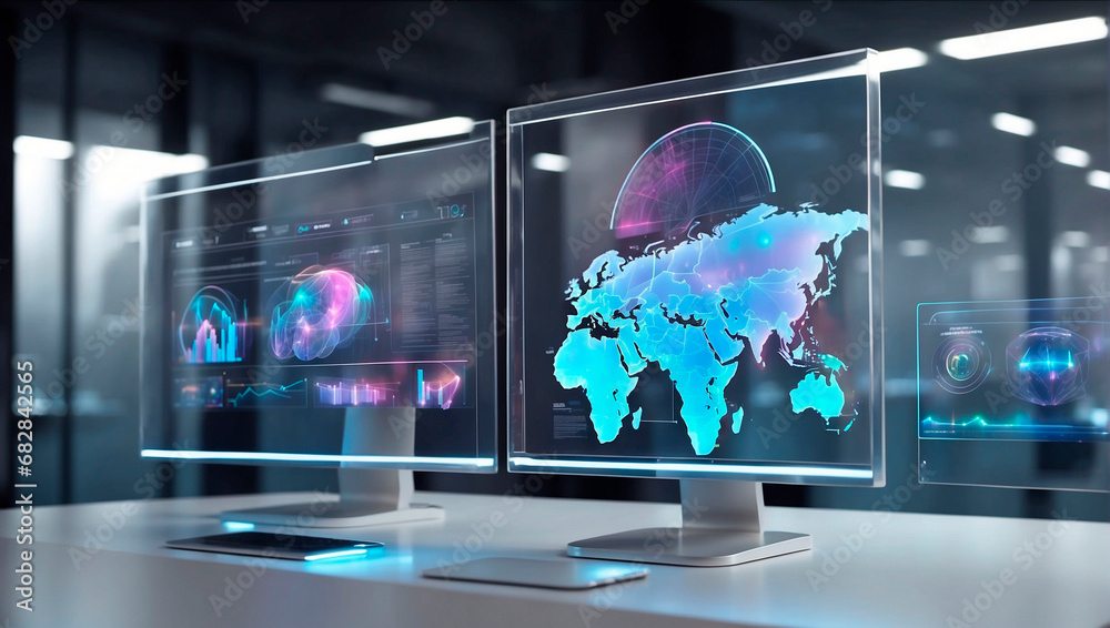 State-of-the-art technology, innovative business center, holographic ...