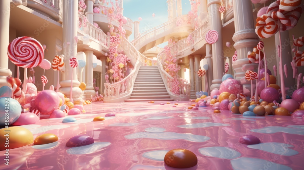 Wonderful fantasy pink castle for fairytale princess. Elegant towers ...