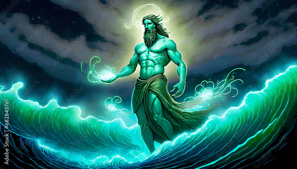 mythological poseidon figure, underwater kingdom ruler, generative AI ...