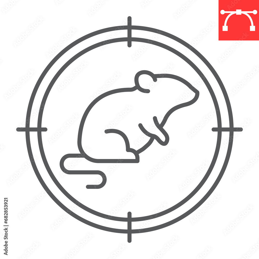 Rat target line icon, pest control and kill rodent, rat in crosshair ...