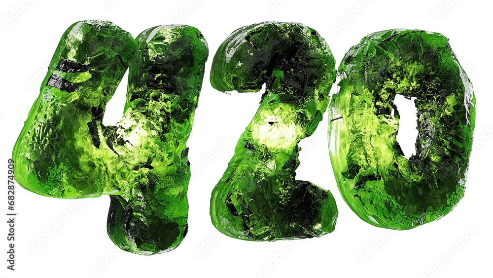Crafted from a magical glowing green gemstone, the number "420" is ...