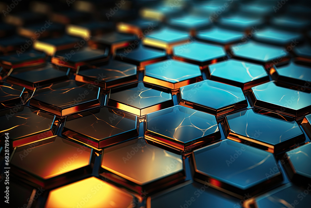 Hexagon geometric pattern background with interlocking shapes in shades ...