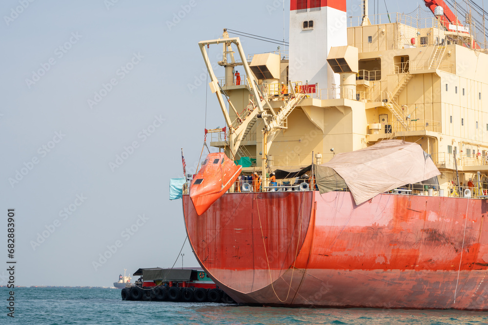 Watertight lifeboat test. Port state control. Lowering orange totally ...