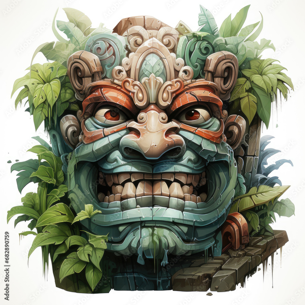 Watercolor Stone Tiki God Sublimation Clipart illustration Generative ...
