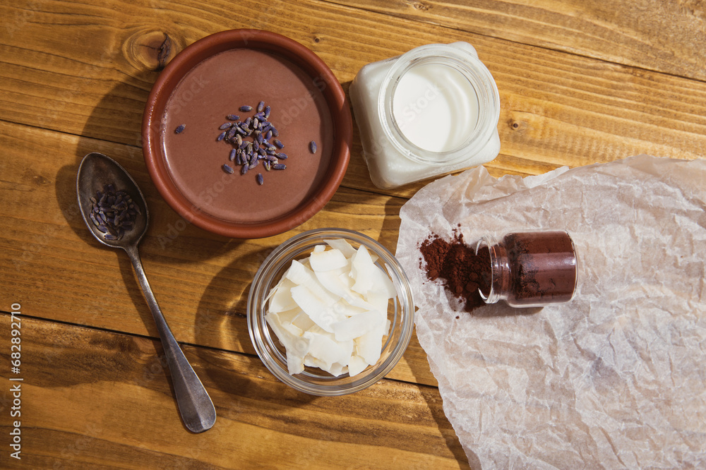 Chocolate panna cotta with coconut milk, vegan chocolate pudding with ...