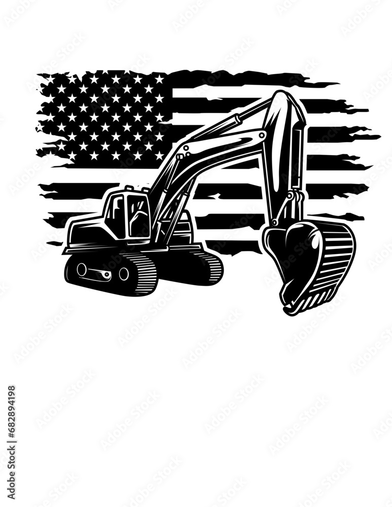 US Excavator Illustration, Construction Vehicle Clipart, Contractor ...