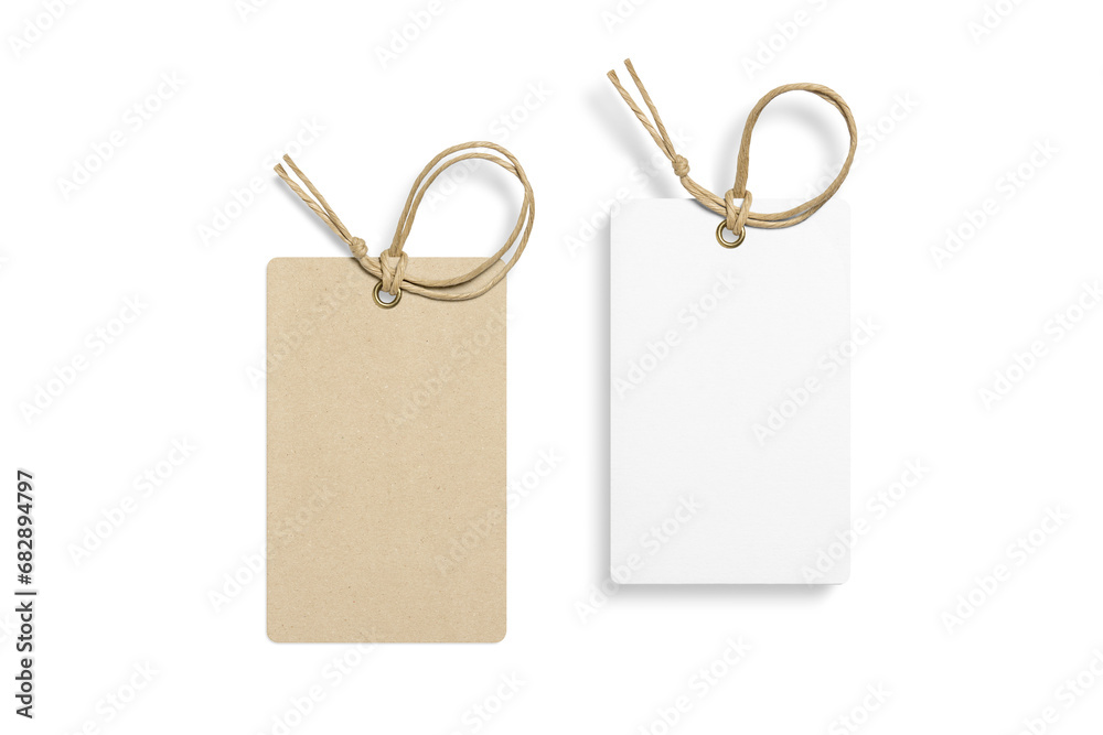 Set of two blank paper hang tags, price tags or cloth labels with ...