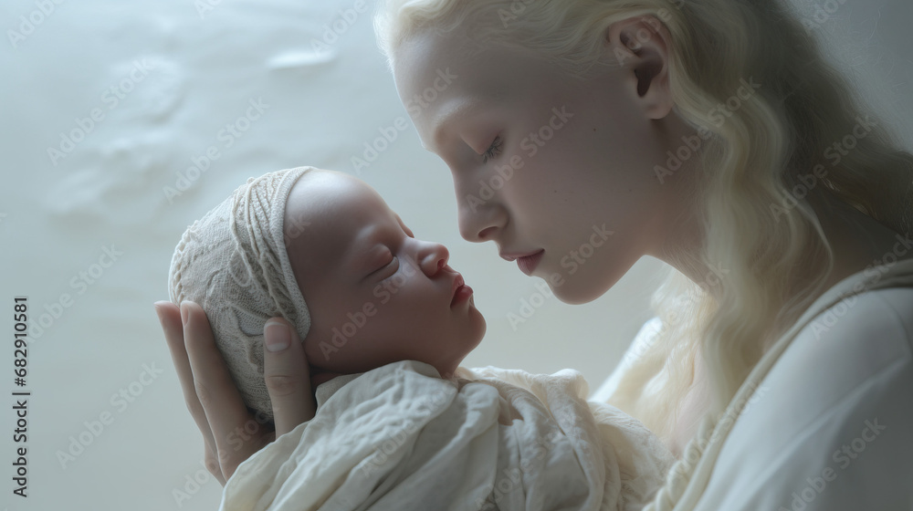 Albino mother with albino daughter holding baby. Concept of ...