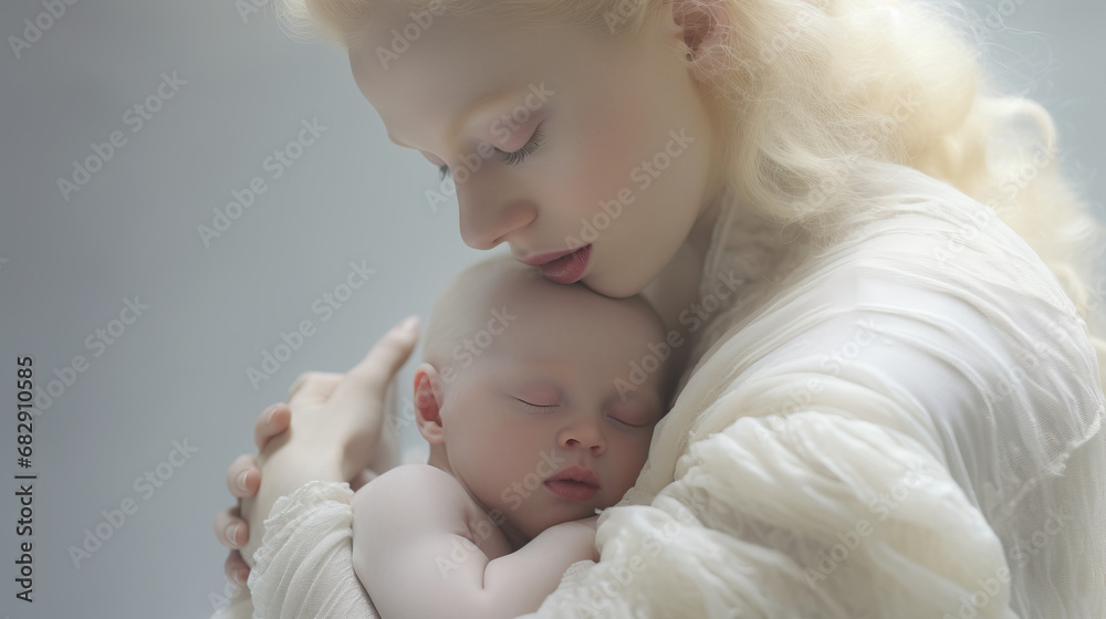 Albino mother with albino daughter holding baby. Concept of ...