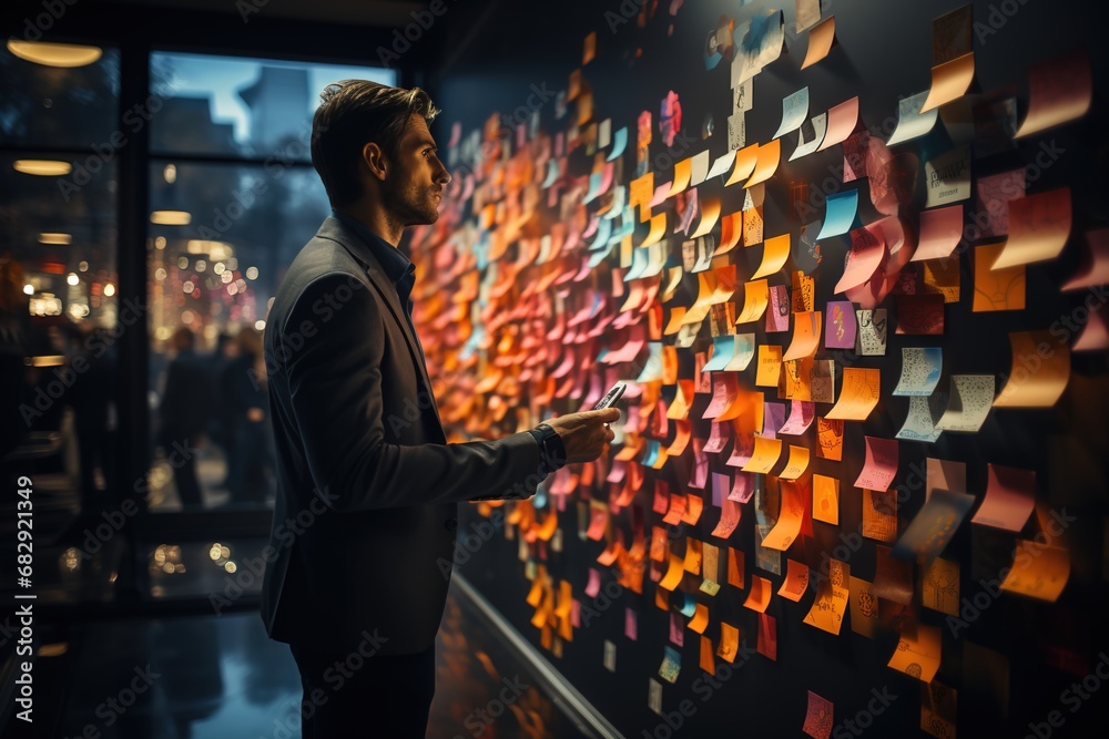 Innovation Canvas: With a thoughtful expression, the businessman ...
